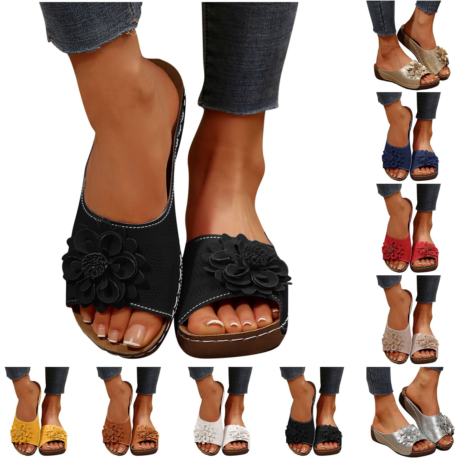 ZZwxWA Open Toe Fancy Flower Women Sandals Wedge Sport Archwear Fit ...