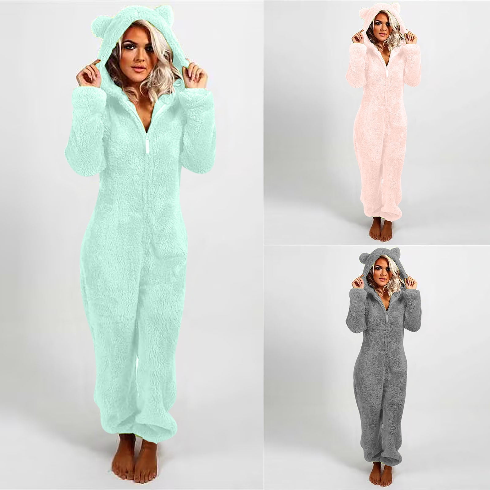 ZZwxWA Sherpa Jumpsuit Women Women's Fuzzy Pajamas Long Sleeve Adult ...