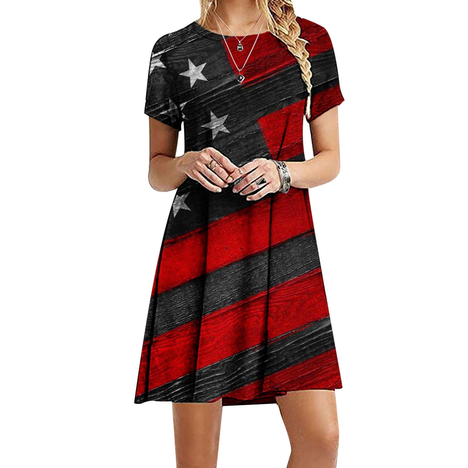 ZZwxWA Summer Dress for Women Fashion Round Neck Star Striped Printing ...