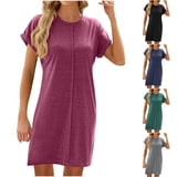 ZZwxWA Summer Dresses for Women 2025, Womens Solid Crewneck Short ...
