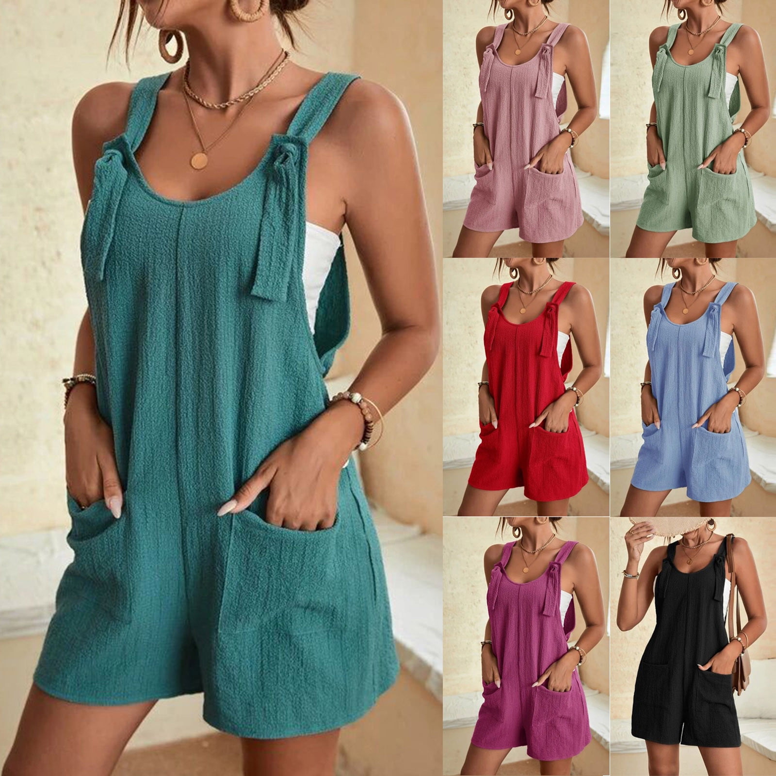 ZZwxWA Summer Short Rompers for Women 2025 Sleeveless Tie Knot Strap ...