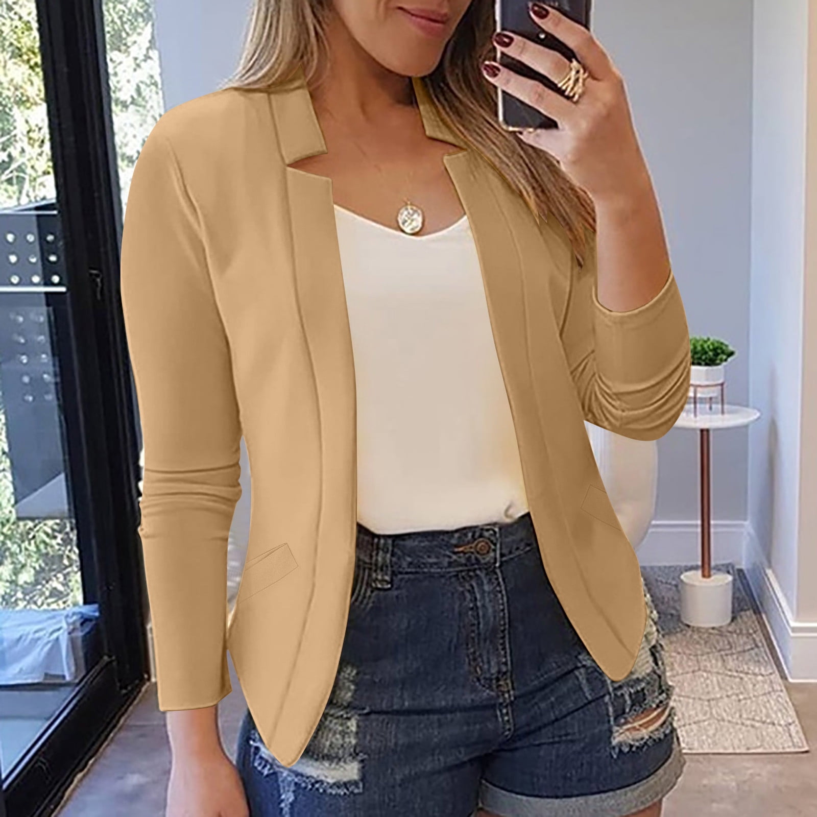 ZZwxWA Women Bussiness Blazers Casual Open Front Long Sleeve Work ...