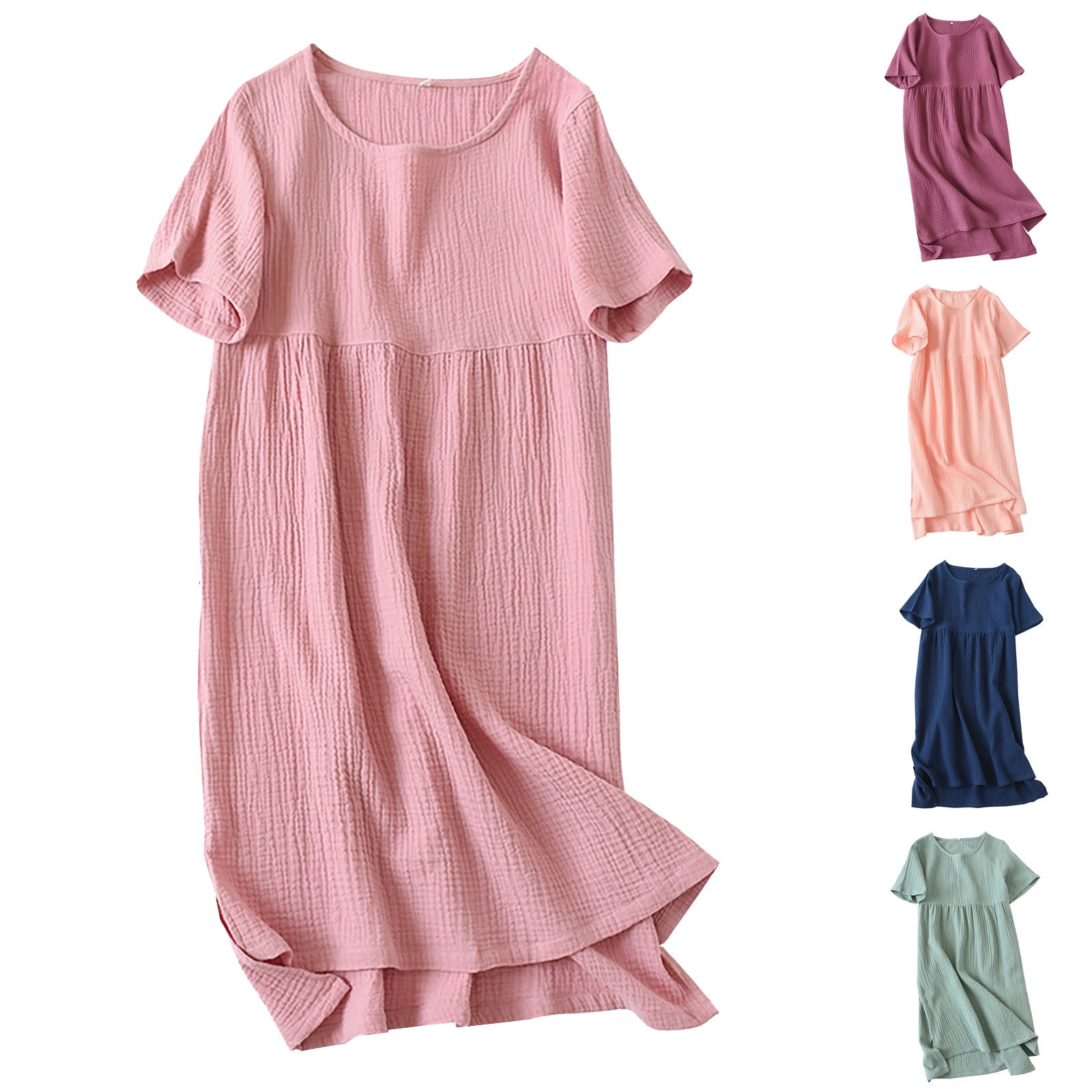 ZZwxWA Women Cotton Casual Short Sleeve Dress Basic Midi Comfortable ...