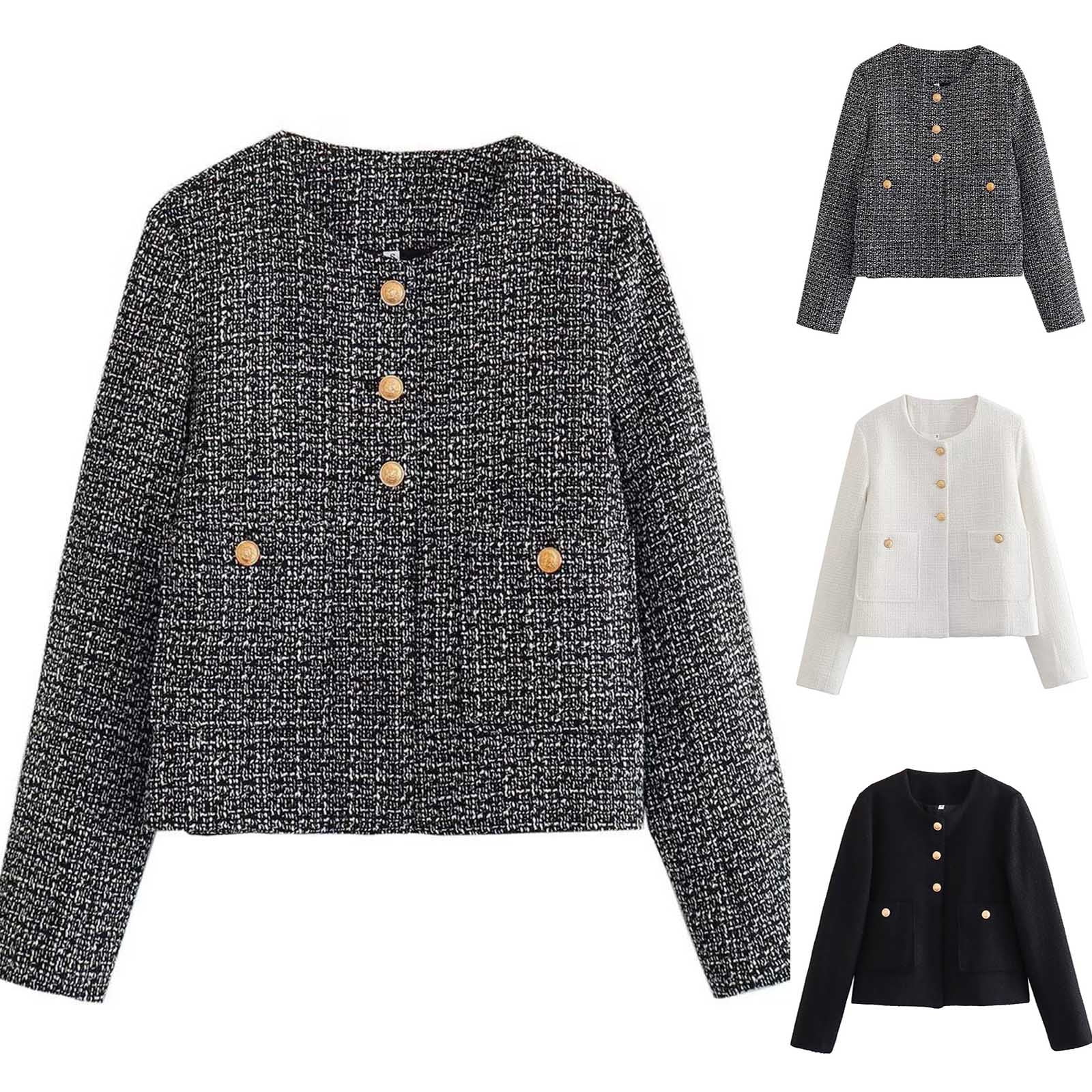 ZZwxWA Women Textured Jacket Elegant Cropped Blended Jacket Female ...