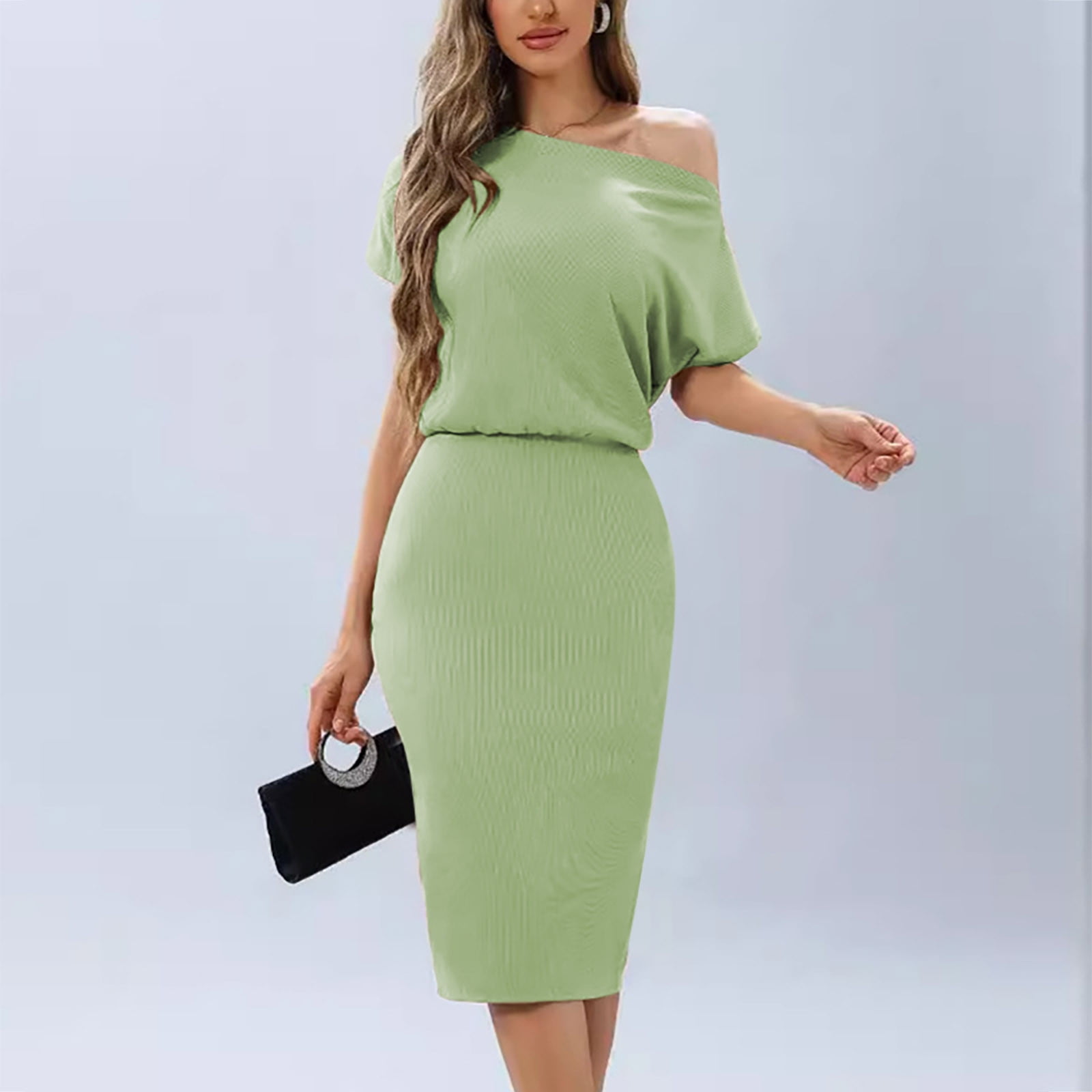 ZZwxWA Women's 2025 Summer Dress Off the Shoulder Short Sleeve Ribbed ...