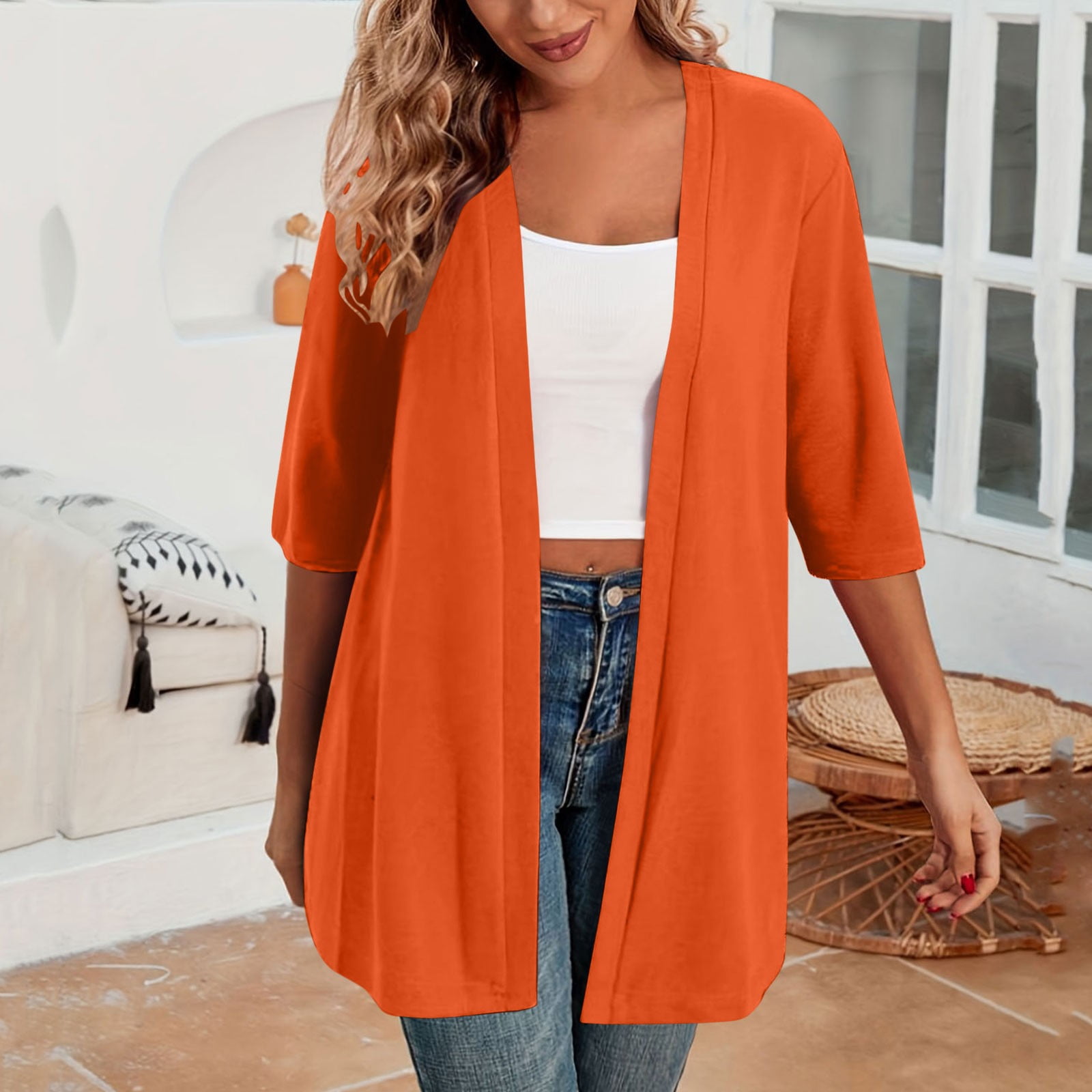 ZZwxWA Womens Cardigans Trendy Autumn 3/4 Sleeve Cardigan Lightweight ...