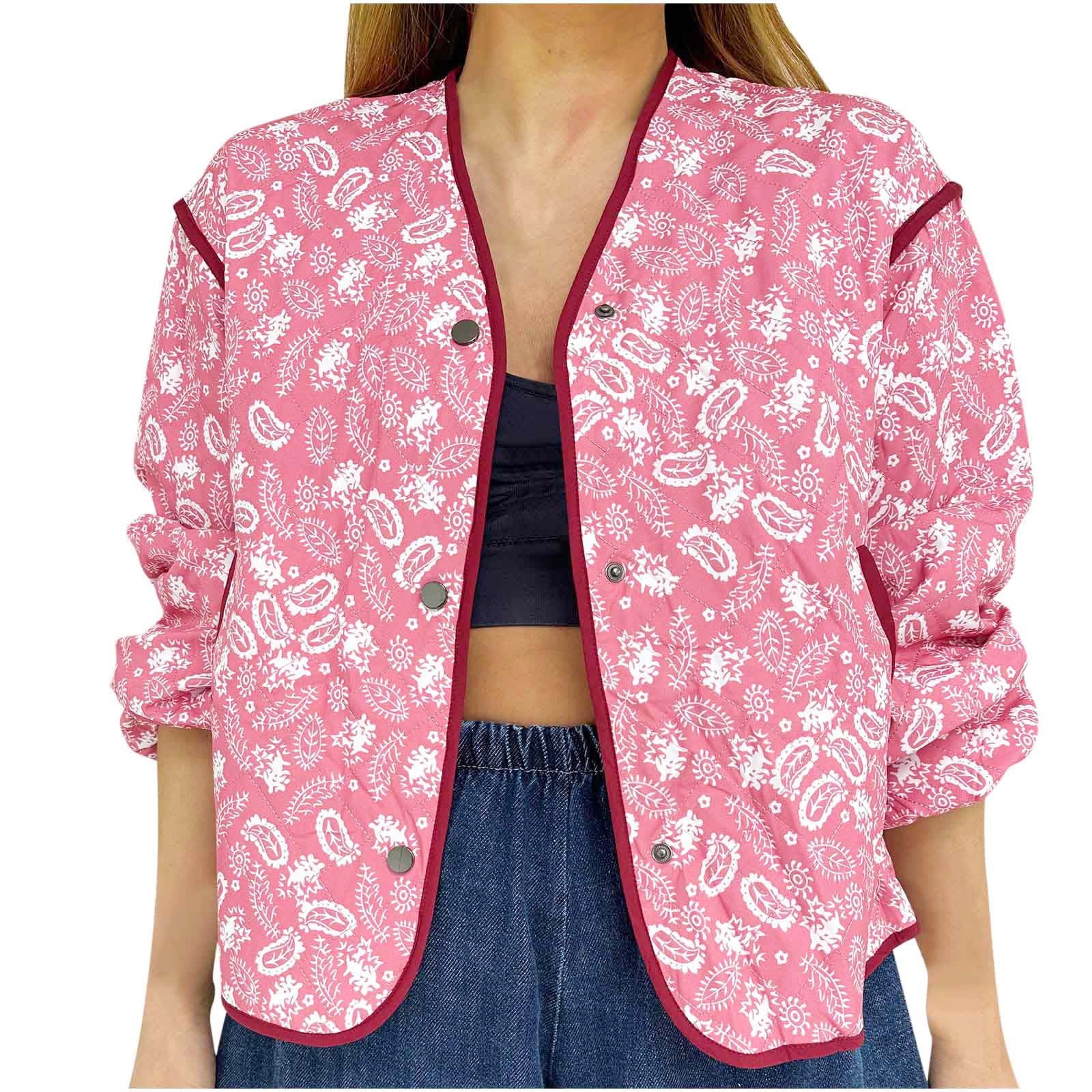 ZZwxWA Womens Cropped Floral Puffer Jacket Lightweight Open Front ...