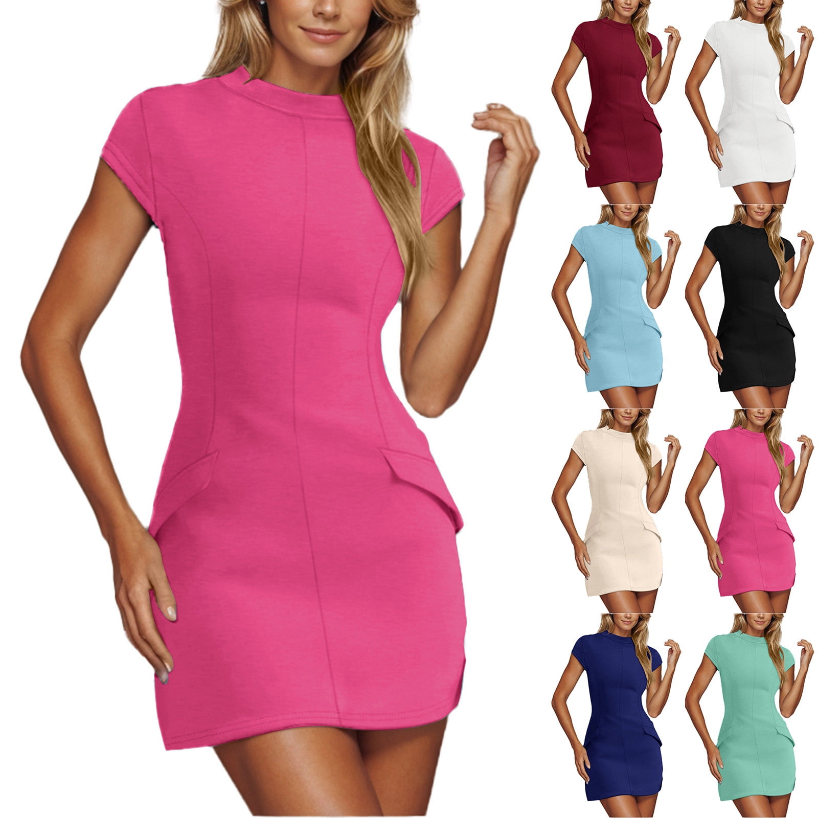 ZZwxWA Womens Elegant Crew Neck Cap Sleeve Pencil Dress Ladies Spring ...