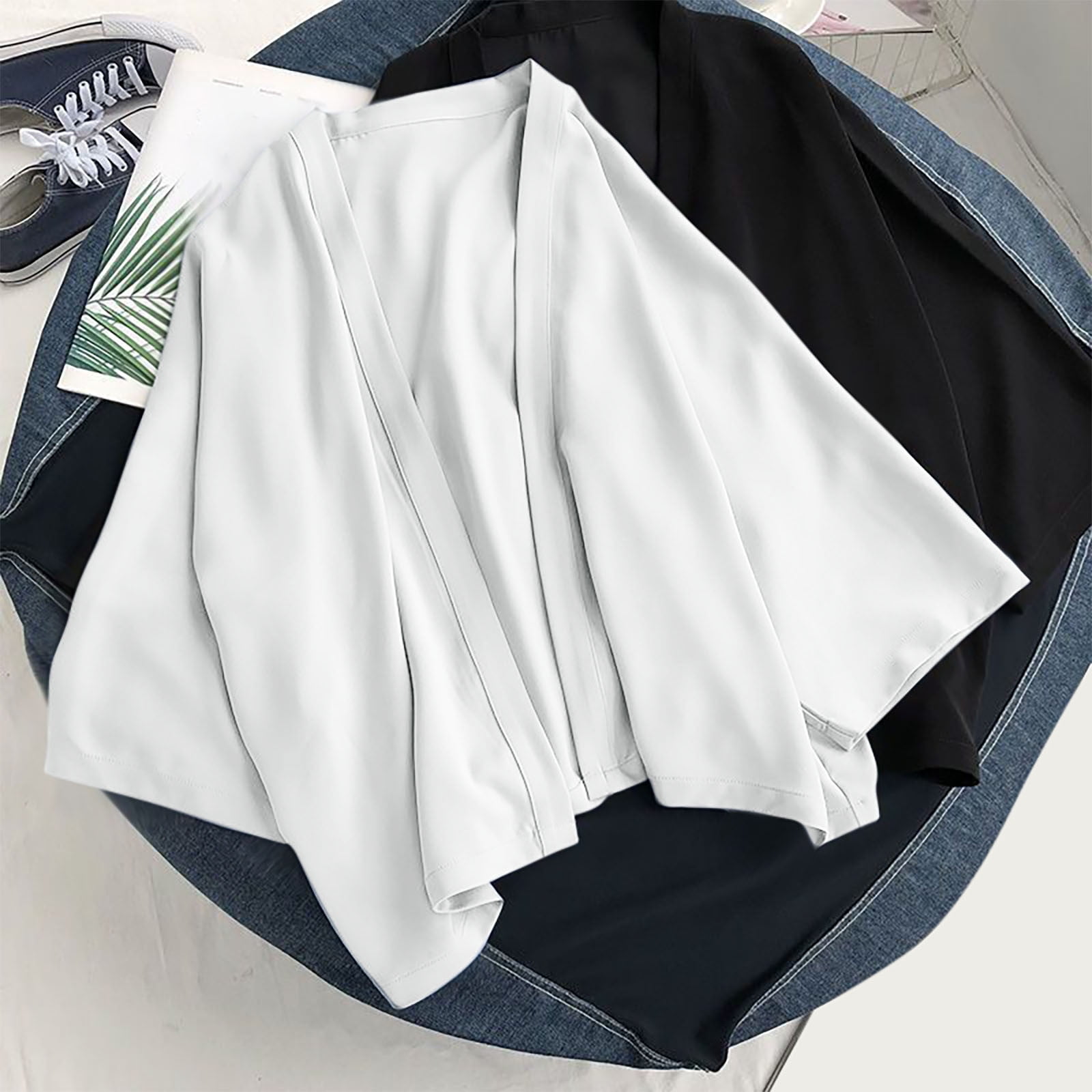 ZZwxWA Womens Kimono Cardigan Lightweight Open Front Cover Up Loose Fit ...