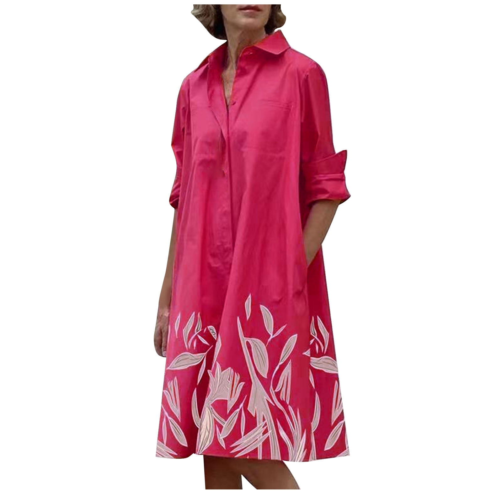 ZZwxWA Womens Oversize V Neck Lapel Party Dress Solid Color Roll Short ...