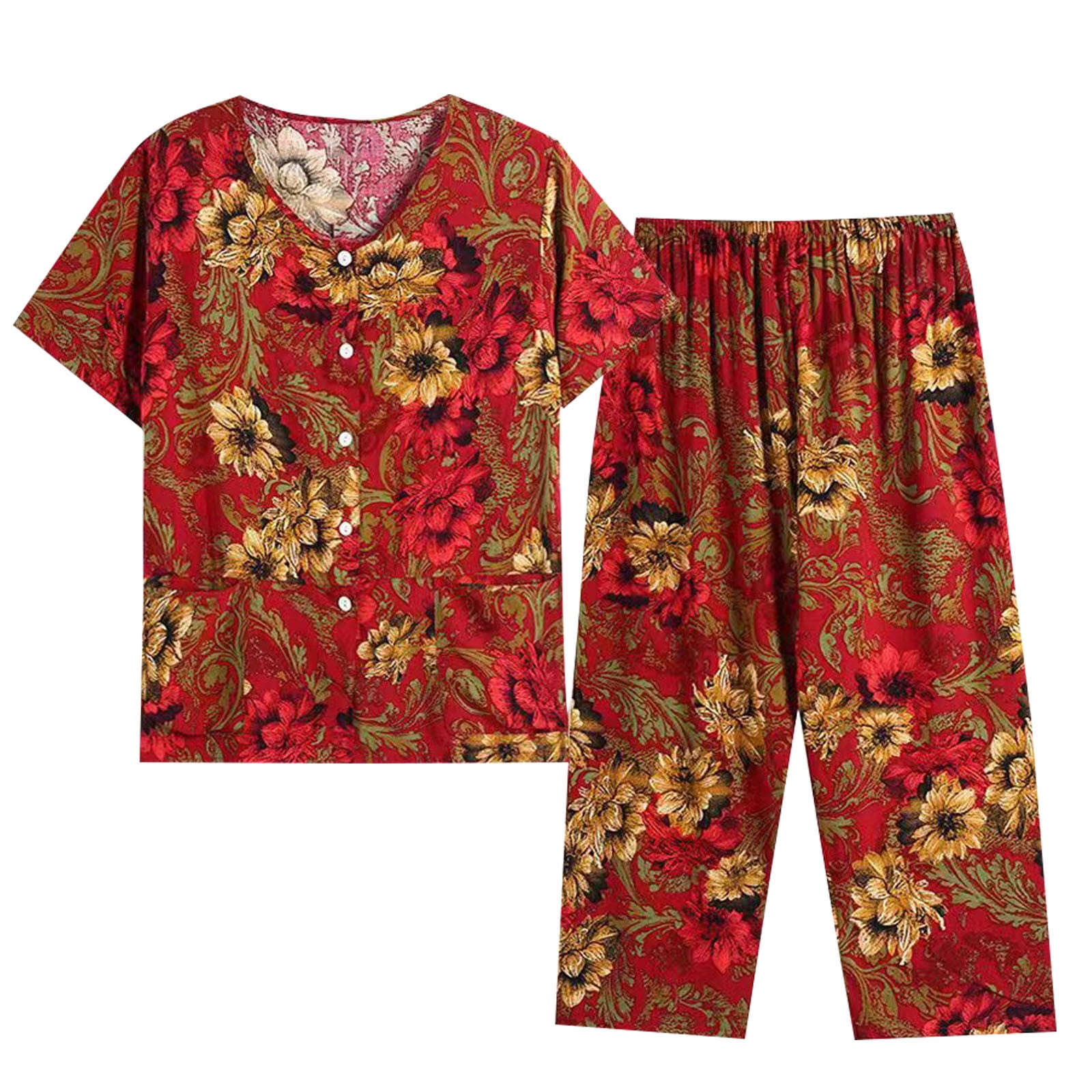 ZZwxWA Womens Pajamas 2024 Trendy Floral Print Womens Summer Casual Two ...