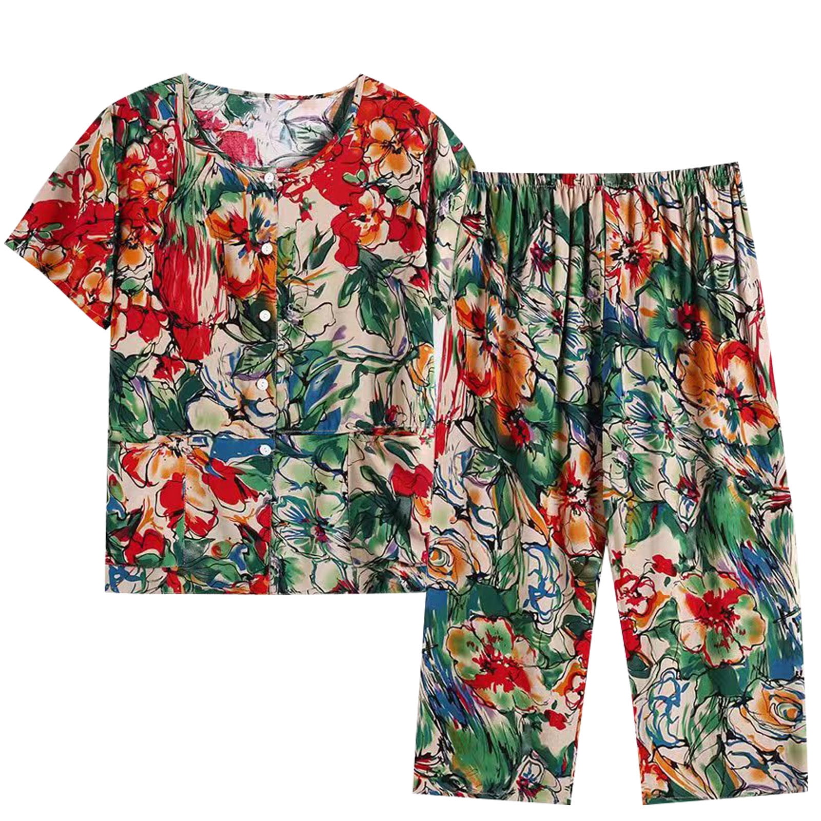 ZZwxWA Womens Pajamas Set 2024 Trendy Floral Print Womens Summer Casual ...