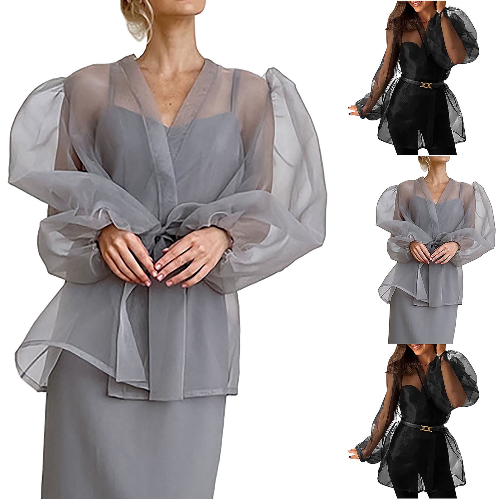 ZZwxWA Womens Sexy Sheer Shirt Y2K Long Sleeve Tie Front Tops V Neck ...