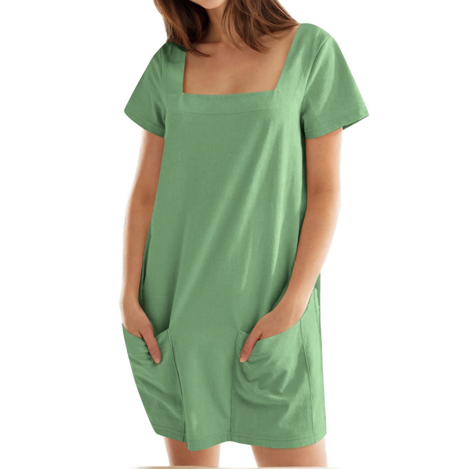 ZZwxWA Womens Solid Color Casual Summer Square Neck Short Sleeve Mini ...