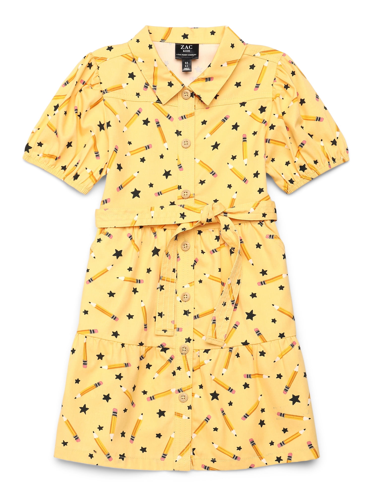 Zac Kids Pencil Print Collar Dress with Sash Belt, Sizes 4-18 - Walmart.com