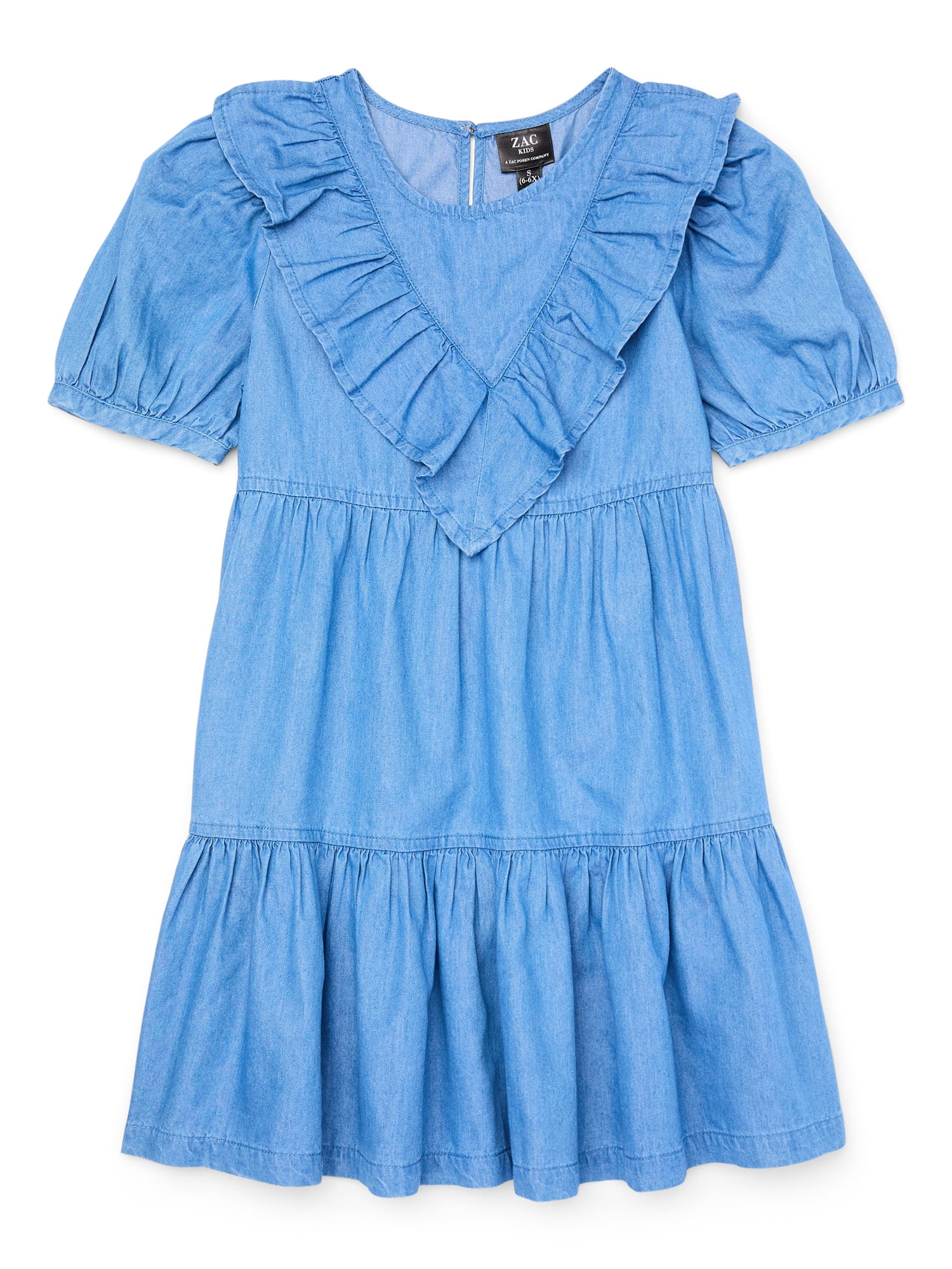 ZAC KIDS Girls Tiered Dress Short Sleeves Cotton Blend Crewneck Sizes 4 ...