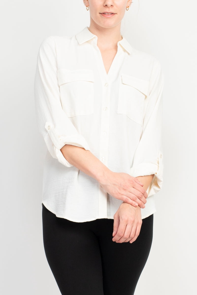 Zac & Rachel Long Sleeve Gardina Solid Crepe Top - Walmart.com
