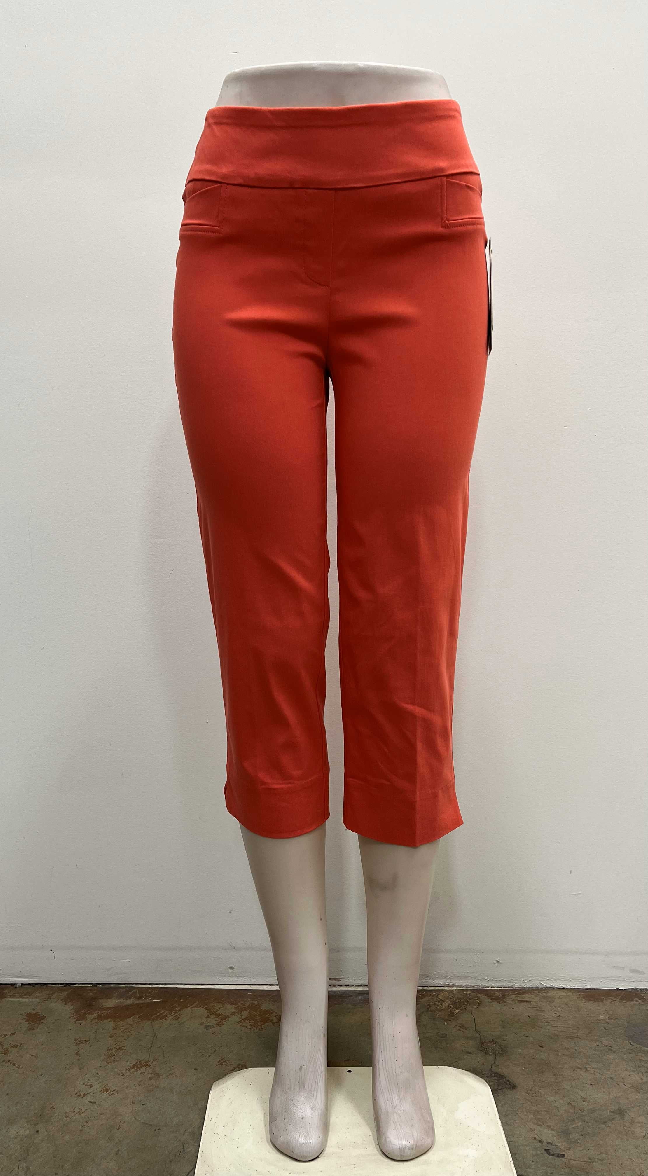 Zac & Rachel Womens solid pull on stretch slim leg Capri , Coral , 12 ...