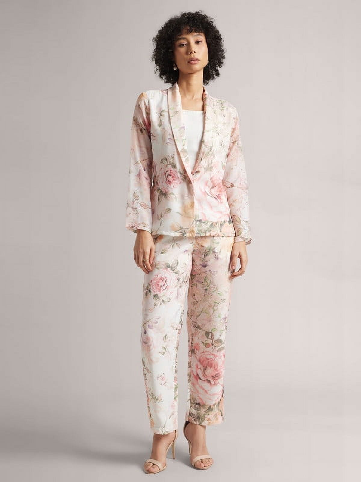 Zaccai Women's Beige Organza Floral Regular Co-ord Set - Walmart.com