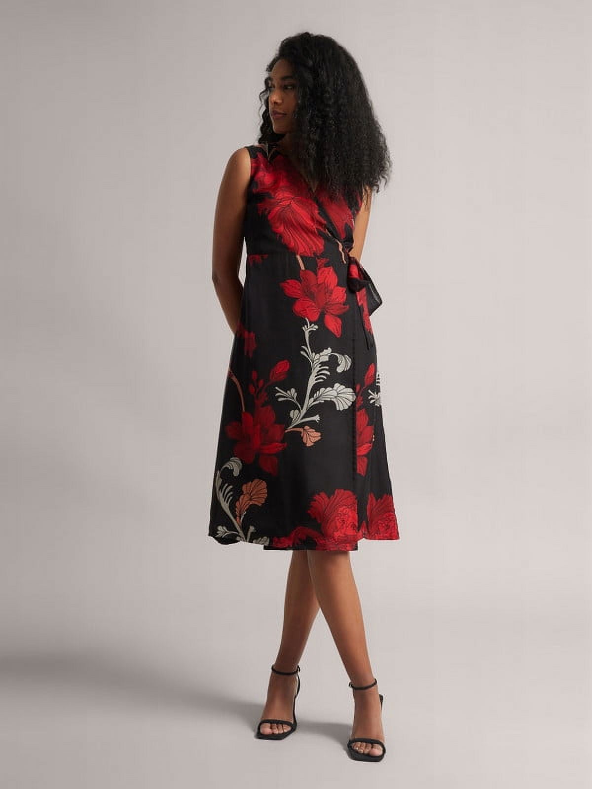 Zaccai Women's Black Organza Floral Wrap Dress - Walmart.com