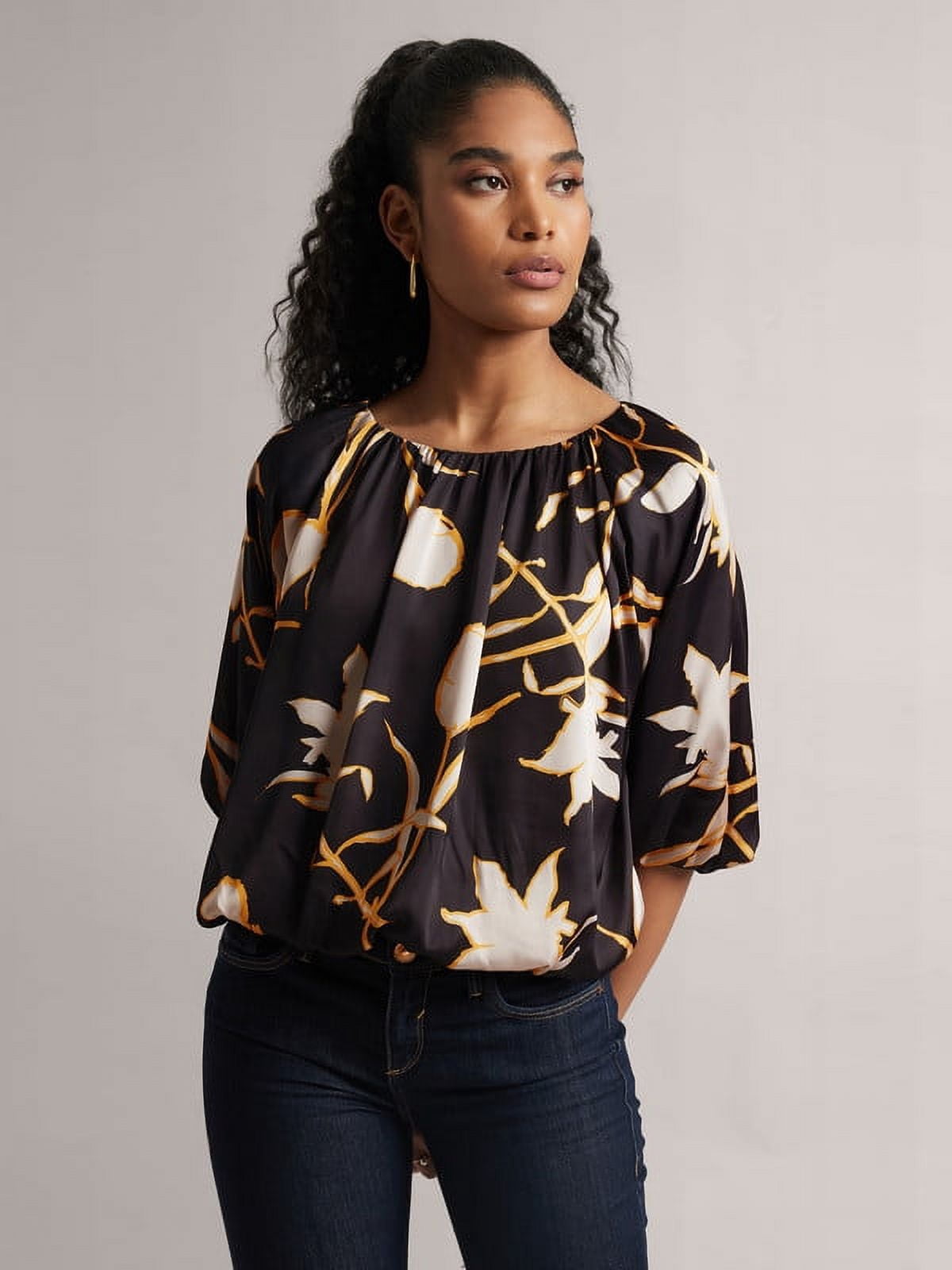 Zaccai Women's Black Satin Abstract Balloon Style Top - Walmart.com