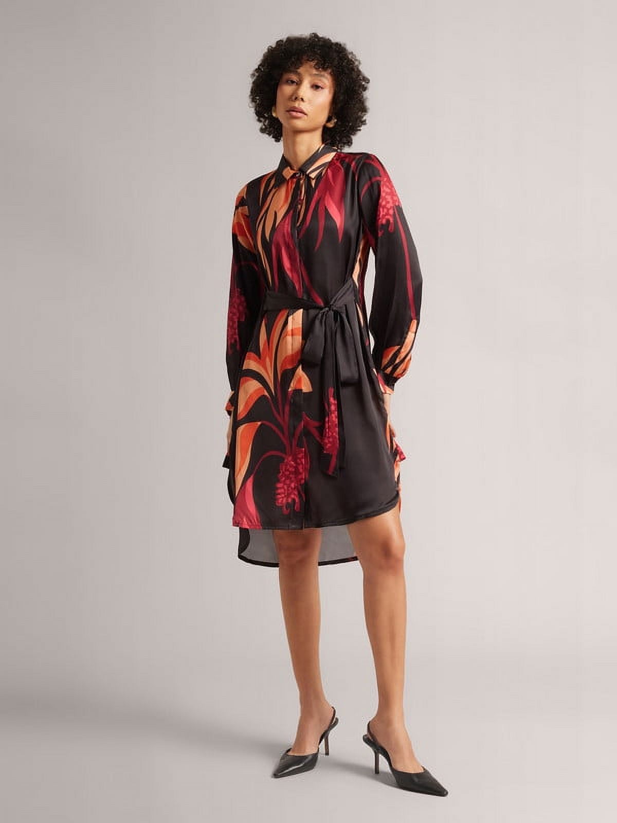 Zaccai Women's Black Satin Abstract Button Down Dress - Walmart.com