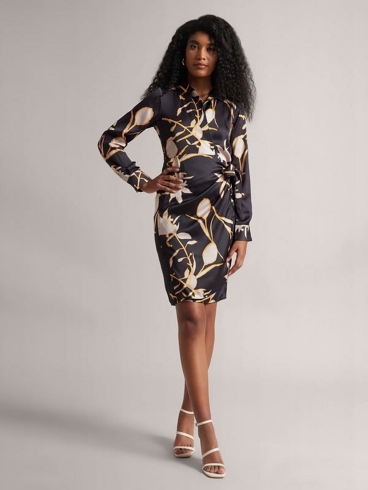 Zaccai Women's Black Satin Abstract Wrap Dress - Walmart.com