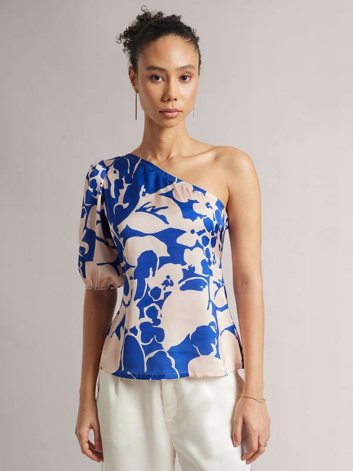 Zaccai Women's Blue Satin Abstract One Shoulder Top - Walmart.com