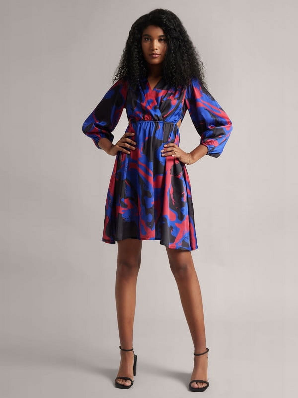 Zaccai Women's Blue Satin Abstract Side Cut-Out Dress - Walmart.com