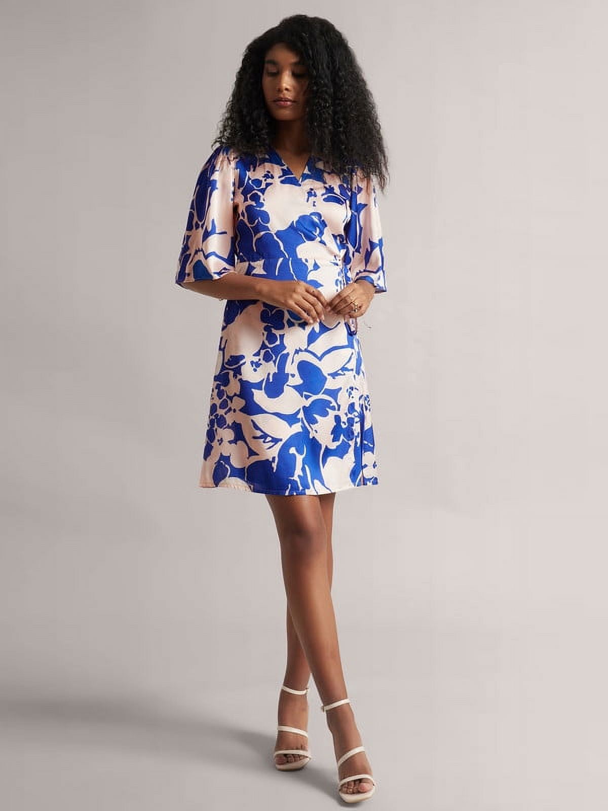 Zaccai Women's Blue Satin Abstract Wrap Dress - Walmart.com
