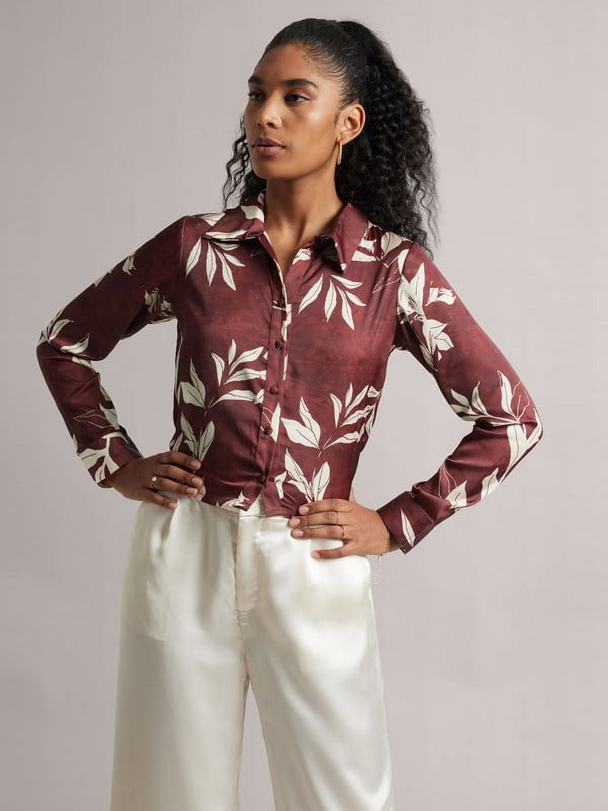 Zaccai Women's Brown Satin Abstract Back Tie-Up Top - Walmart.com