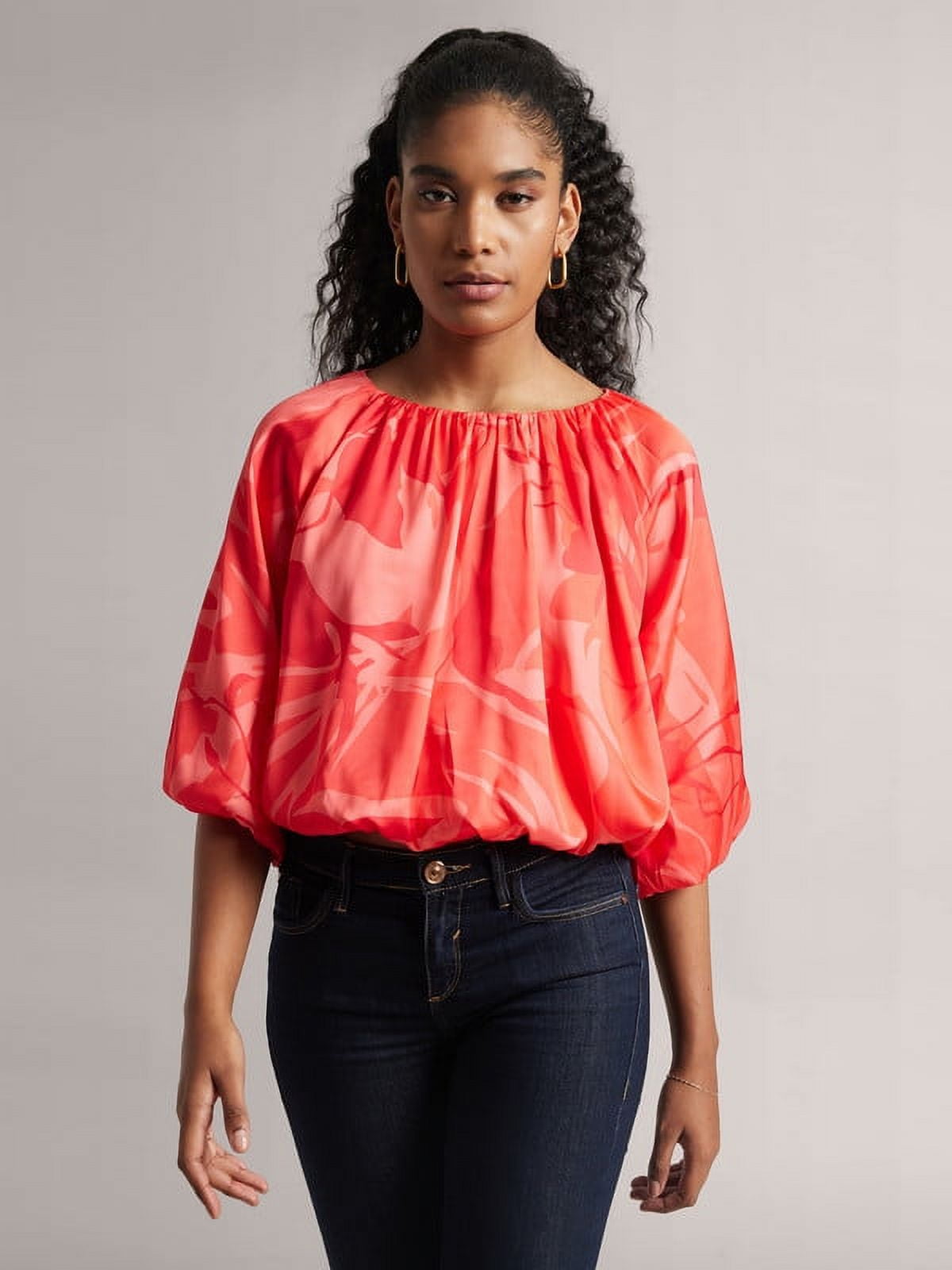 Zaccai Women's Coral Satin Abstract Balloon Style Top - Walmart.com