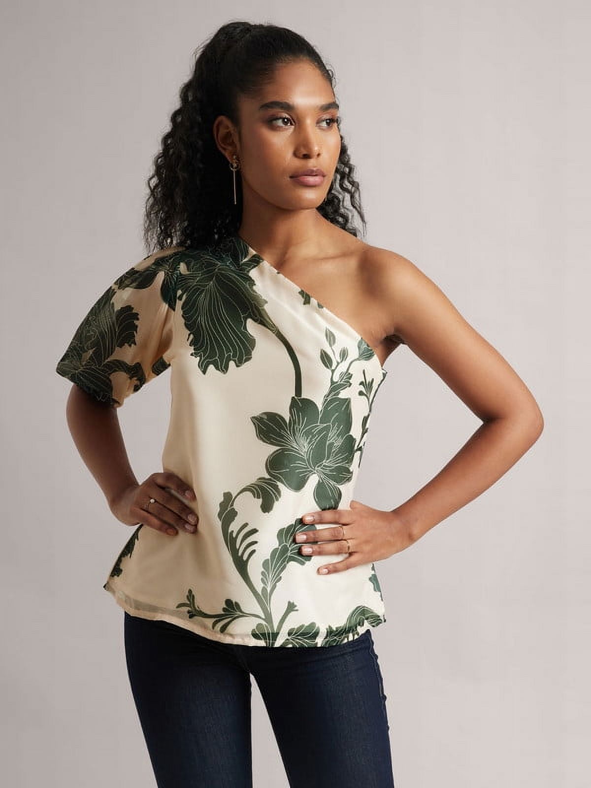 Zaccai Women's Cream Organza Floral One Shoulder Top - Walmart.com