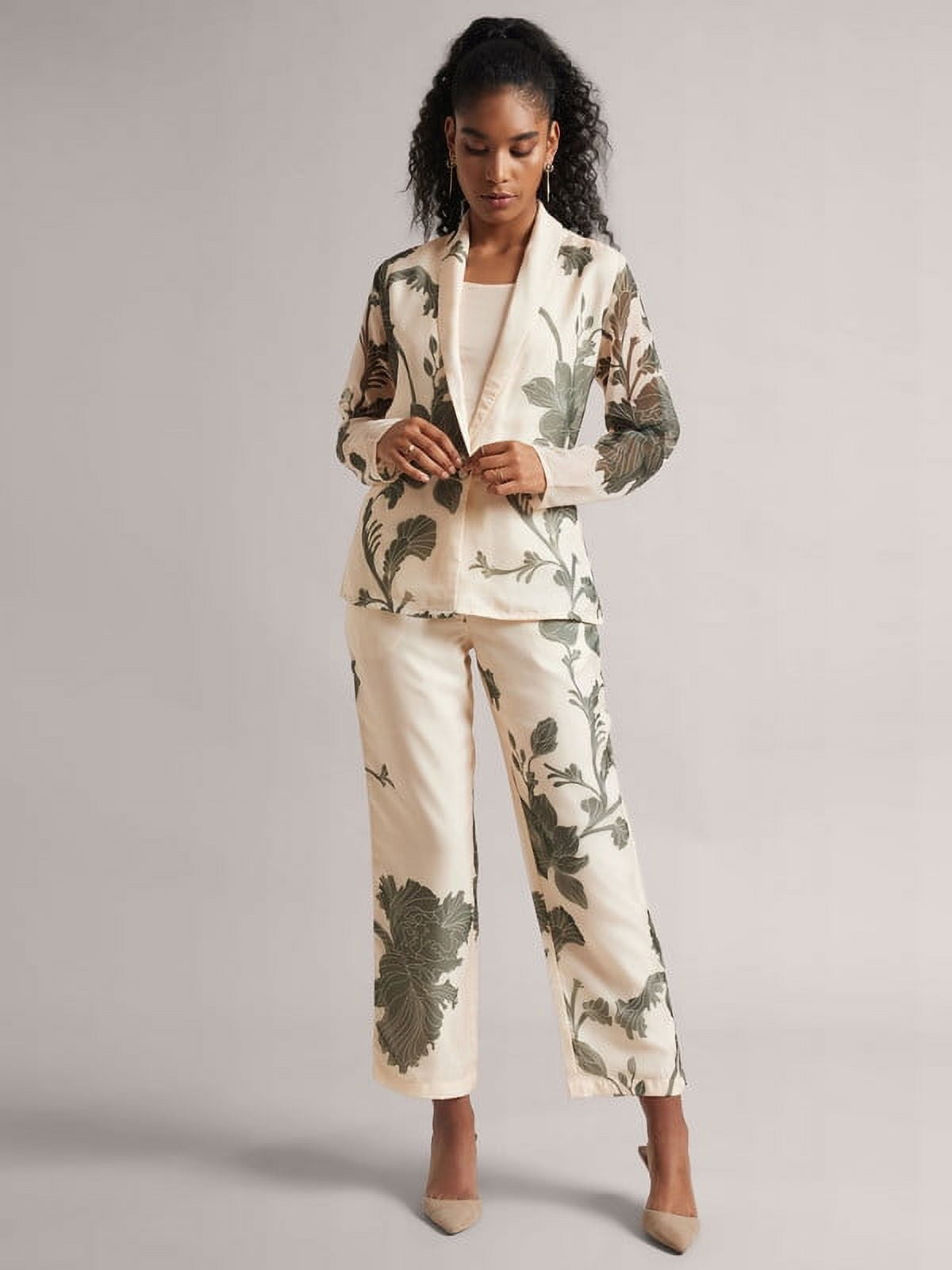 Zaccai Women's Cream Organza Floral Regular Co-ord Set - Walmart.com