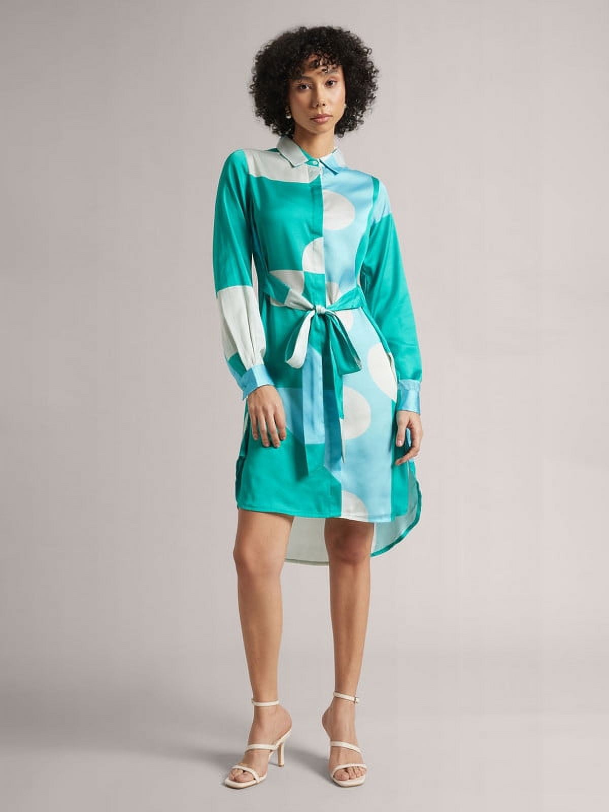 Zaccai Women's Mint Satin Abstract Button Down Dress - Walmart.com