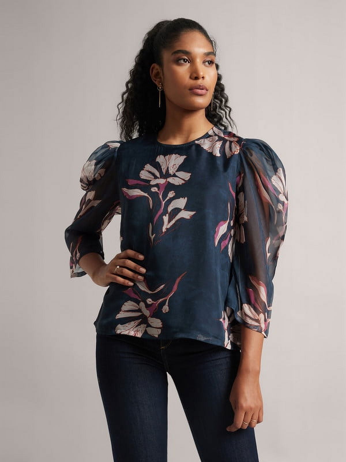 Zaccai Women's Navy Blue Organza Floral Regular Top - Walmart.com
