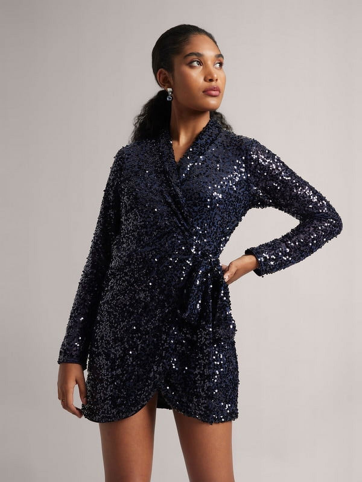 Zaccai Women's Navy Blue Poly Elastane Sequined Wrap Dress - Walmart.com