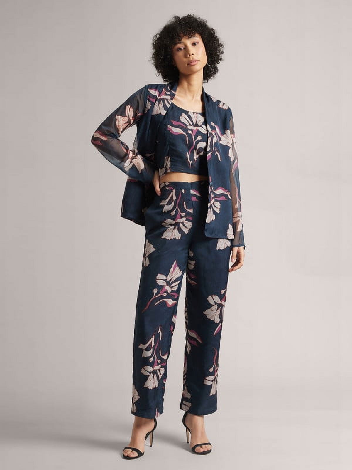Zaccai Women's Navy Organza Floral Regular Co-ord Set - Walmart.com