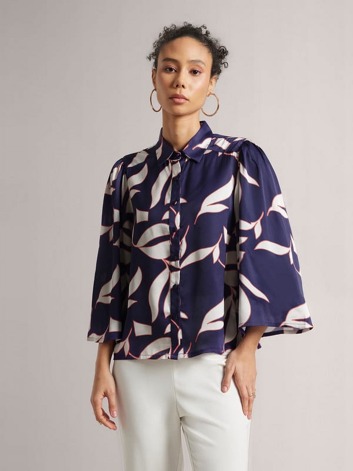Zaccai Women's Purple Satin Abstract Button Down Shirt - Walmart.com