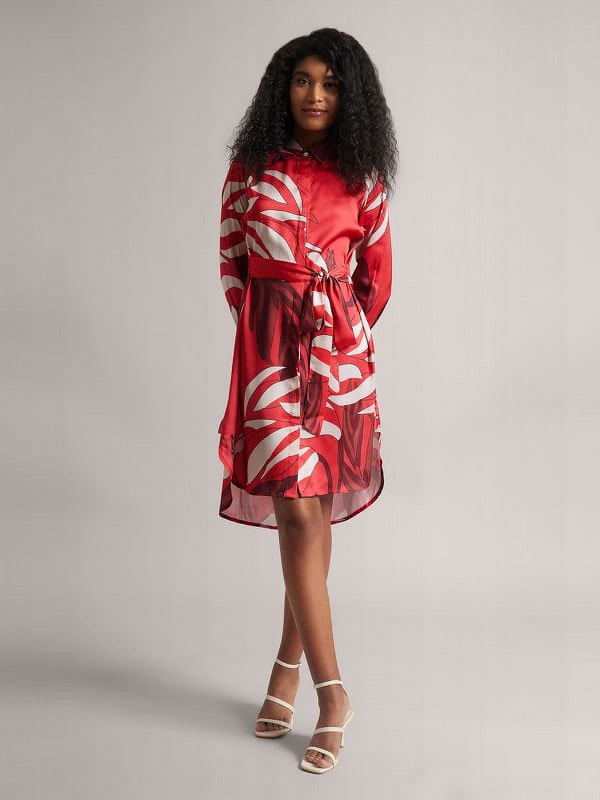 Zaccai Women's Red Satin Abstract Button Down Dress - Walmart.com