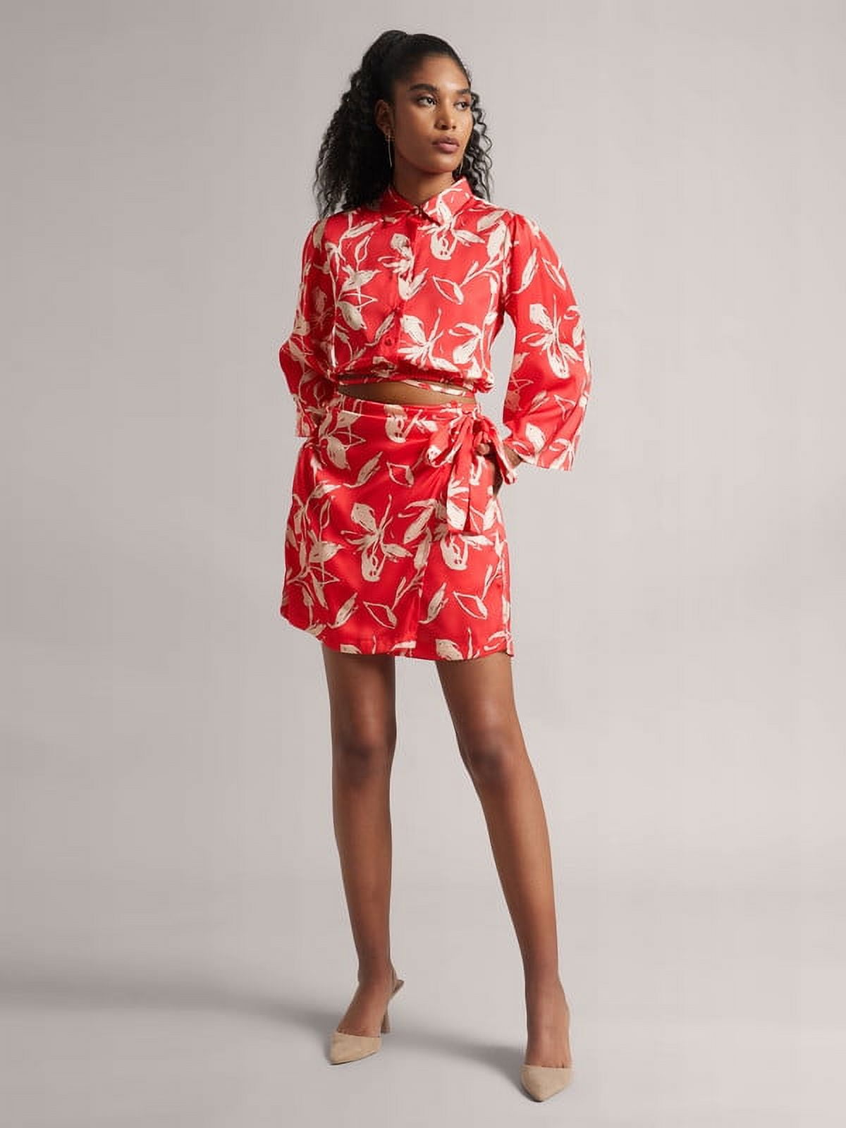 Zaccai Women's Red Satin Abstract Regular Co-ord Set - Walmart.com