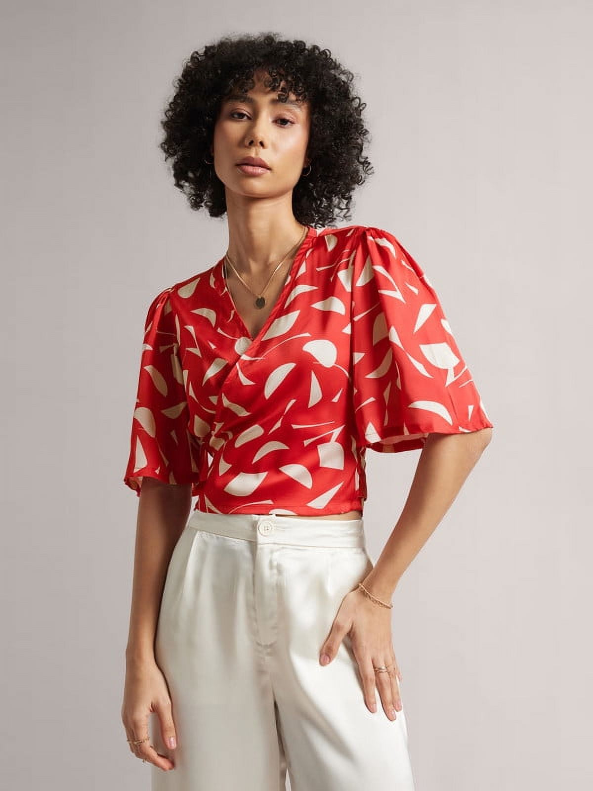Zaccai Women's Red Satin Abstract Wrap Around Top - Walmart.com