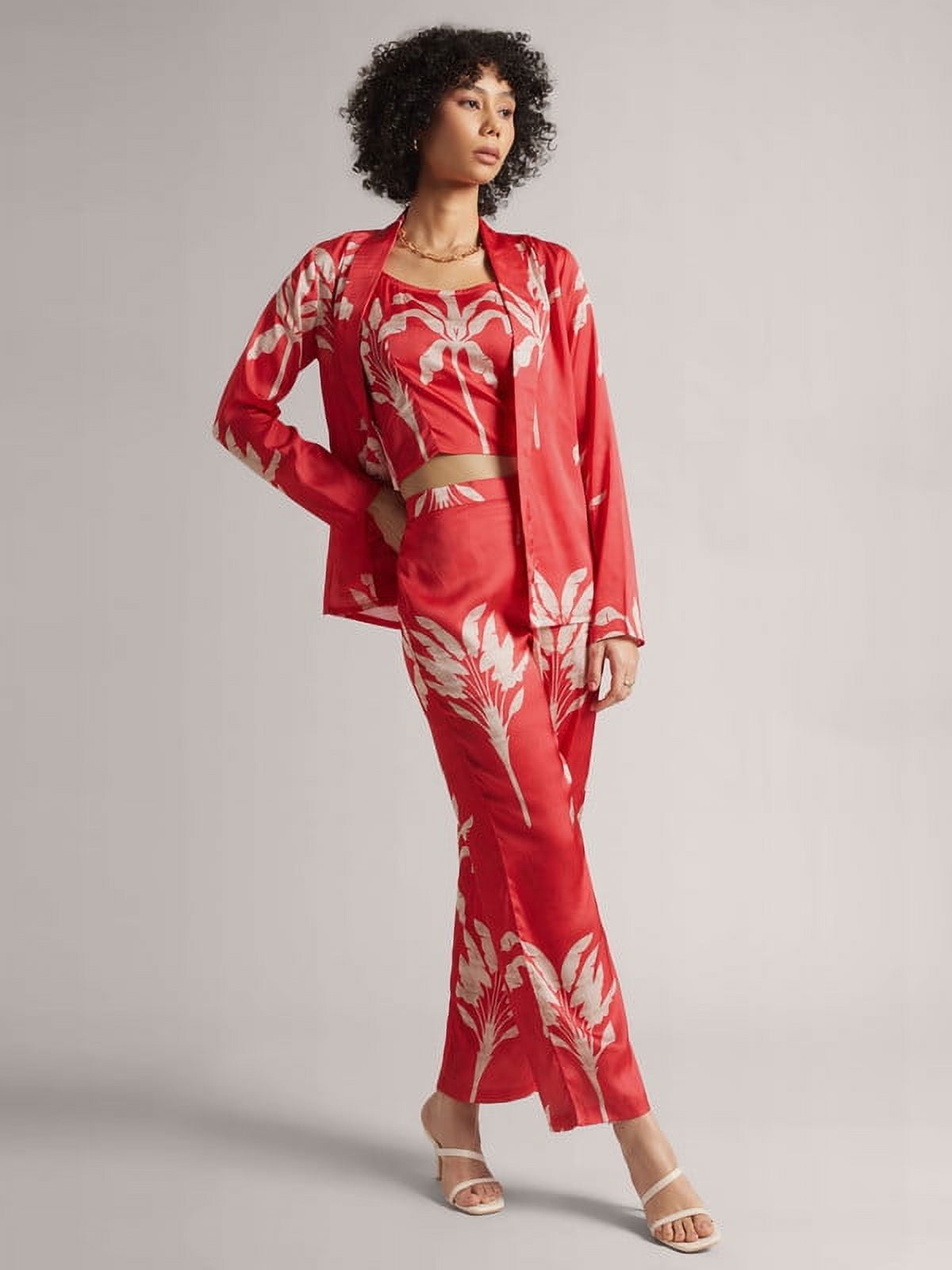 Zaccai Women's Red Satin Printed Regular Co-ord Set - Walmart.com