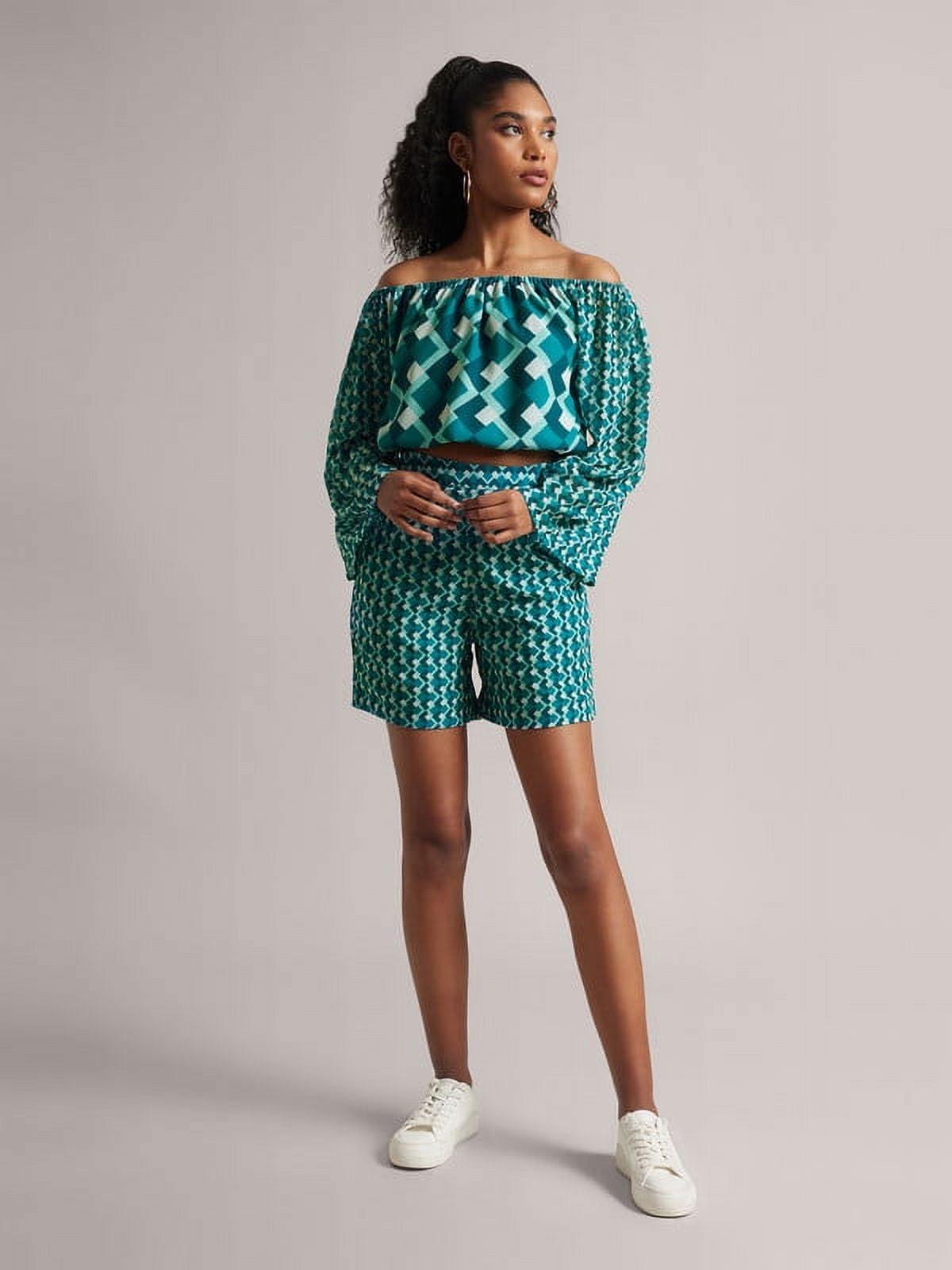 Zaccai Women's Teal Georgette Geometric Regular Co-ord Set - Walmart.com