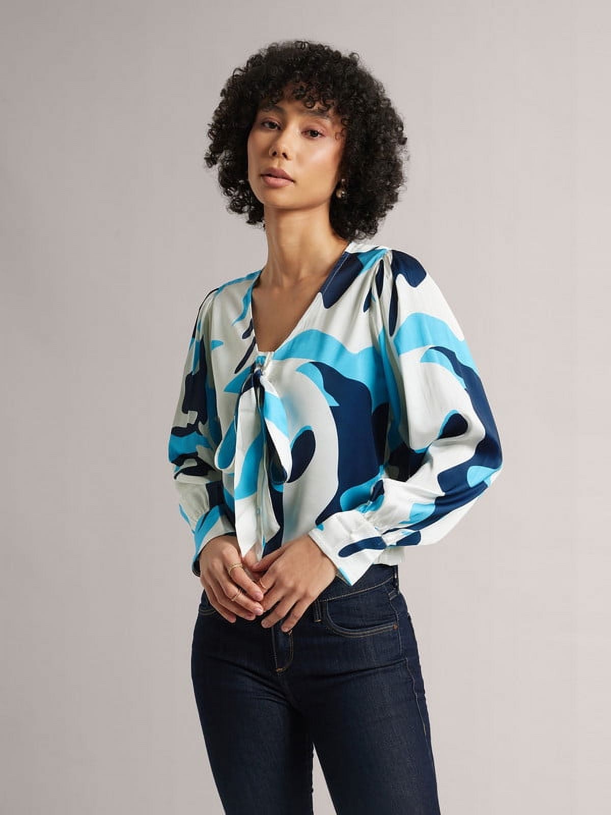 Zaccai Women's White Satin Abstract Regular Top - Walmart.com