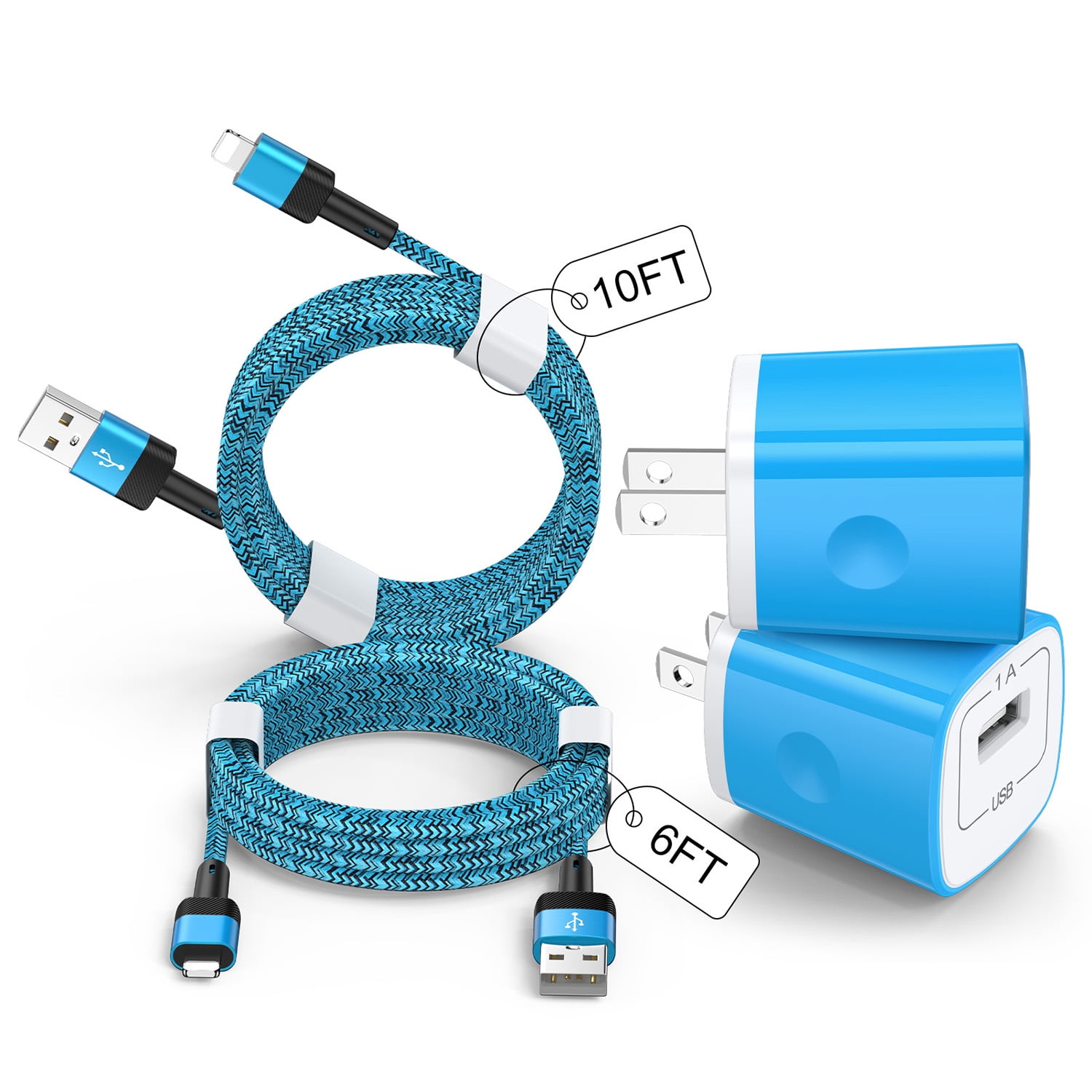 Zacenei iPhone Charger,2Pack USB Charger Blocks w/ 2Pack Multi Charging ...