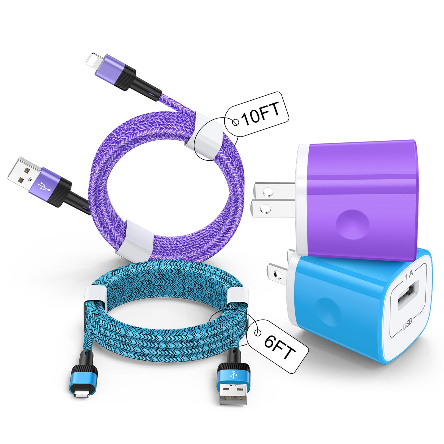 Zacenei iPhone Charger,2Pack USB Charger Blocks w/ 2Pack Multi Charging ...