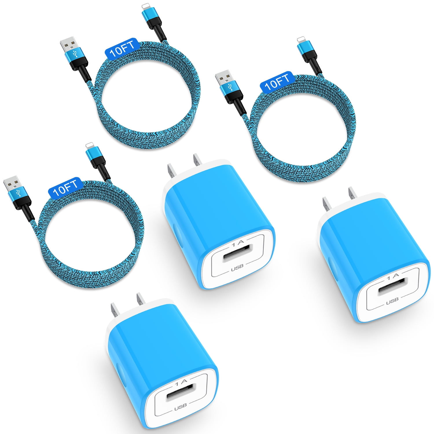Zacenei iPhone Charger Fast Charging,3Pack USB Charger Block w/ 3Pack Multi Charging Cables 10FT ...