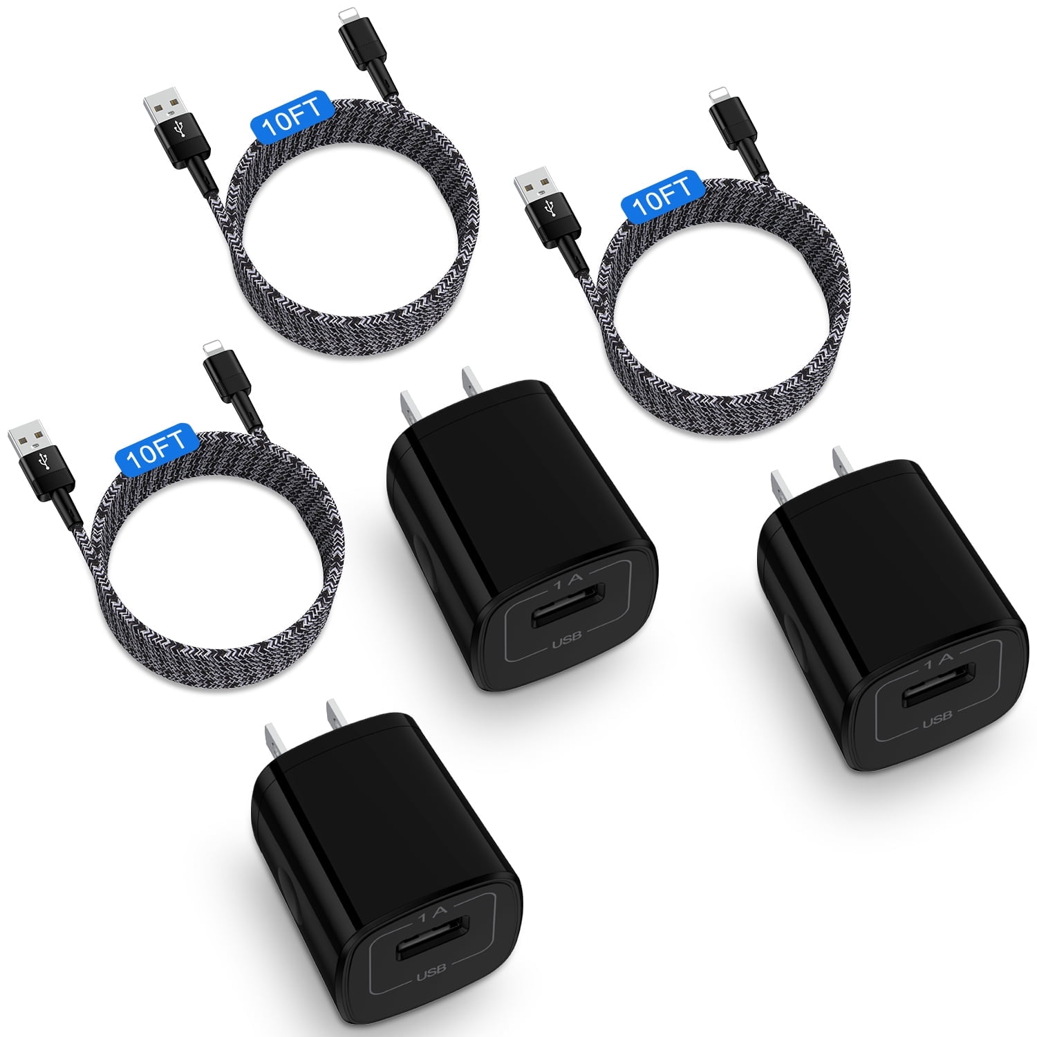 Zacenei iPhone Charger Fast Charging,3Pack USB Charger Block w/ 3Pack ...