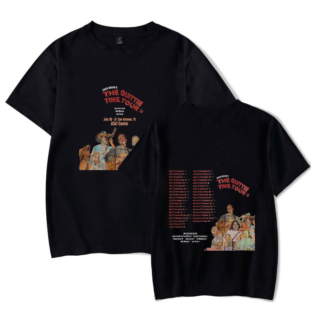 Zach Bryan Merch T Shirts New The Quittin Time Tour 2024 Merch Short Sleeve T-shirt For Fans Men ...